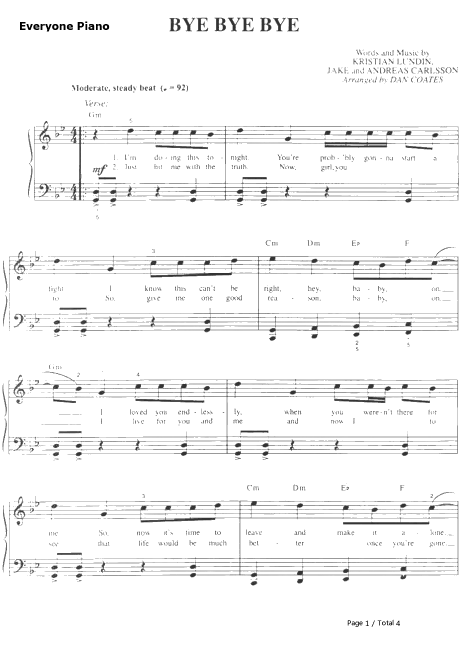 Bye Bye Bye钢琴谱-'NSync-乐手网