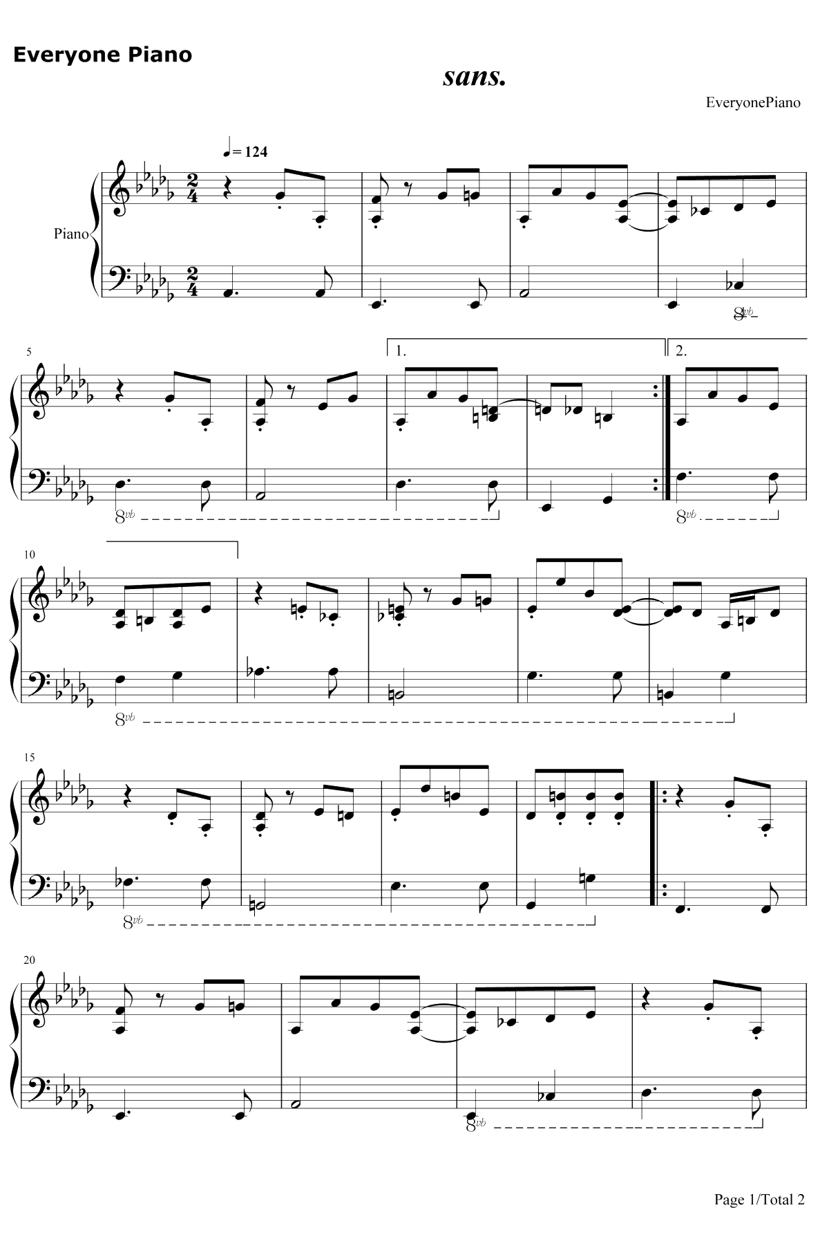 sans钢琴谱-Toby Fox-318曲谱