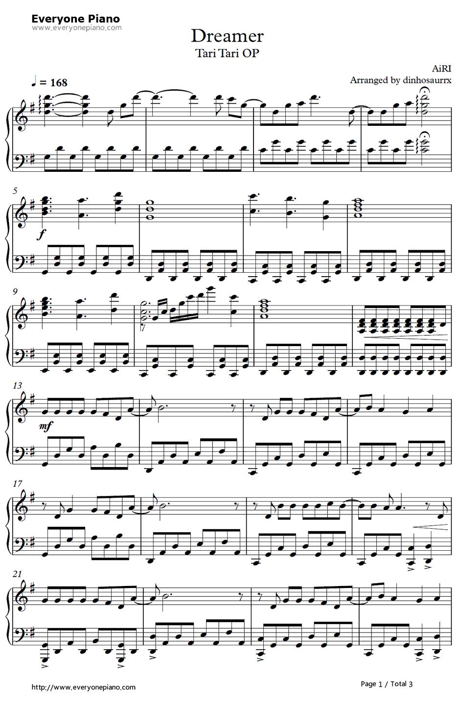 Dreamer钢琴谱-AiRI-TARITARIOP-乐手网